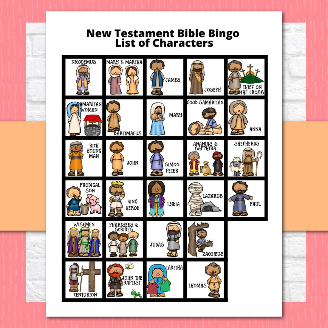 Bible Bingo New Testament Characters - Bible Games for Youth – Kids ...