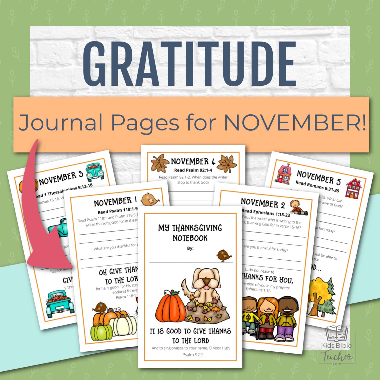Gratitude Journal Pages with Thanksgiving Bible Verses for NOVEMBER ...