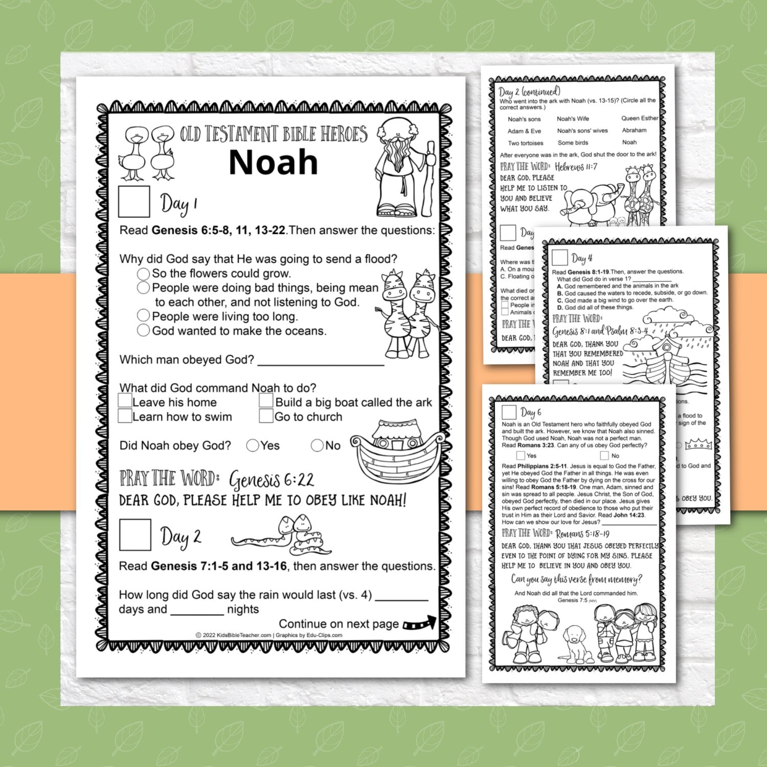 Noah's Ark Bible Lesson Pack for Preschool through 6th Grade – Kids ...