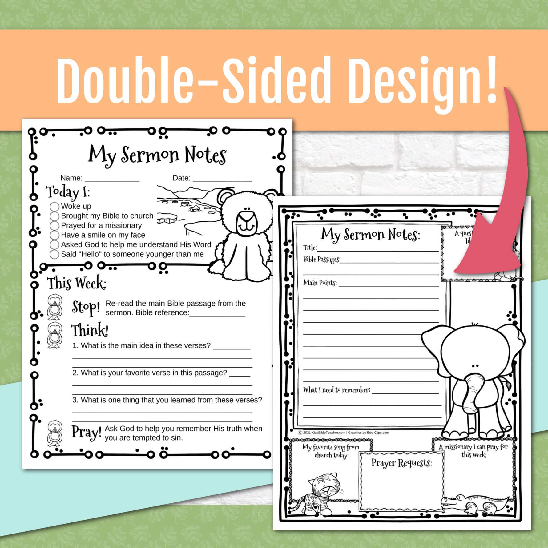 Animal Sermon Notes for Kids, Elementary Level, Instant Download – Kids ...