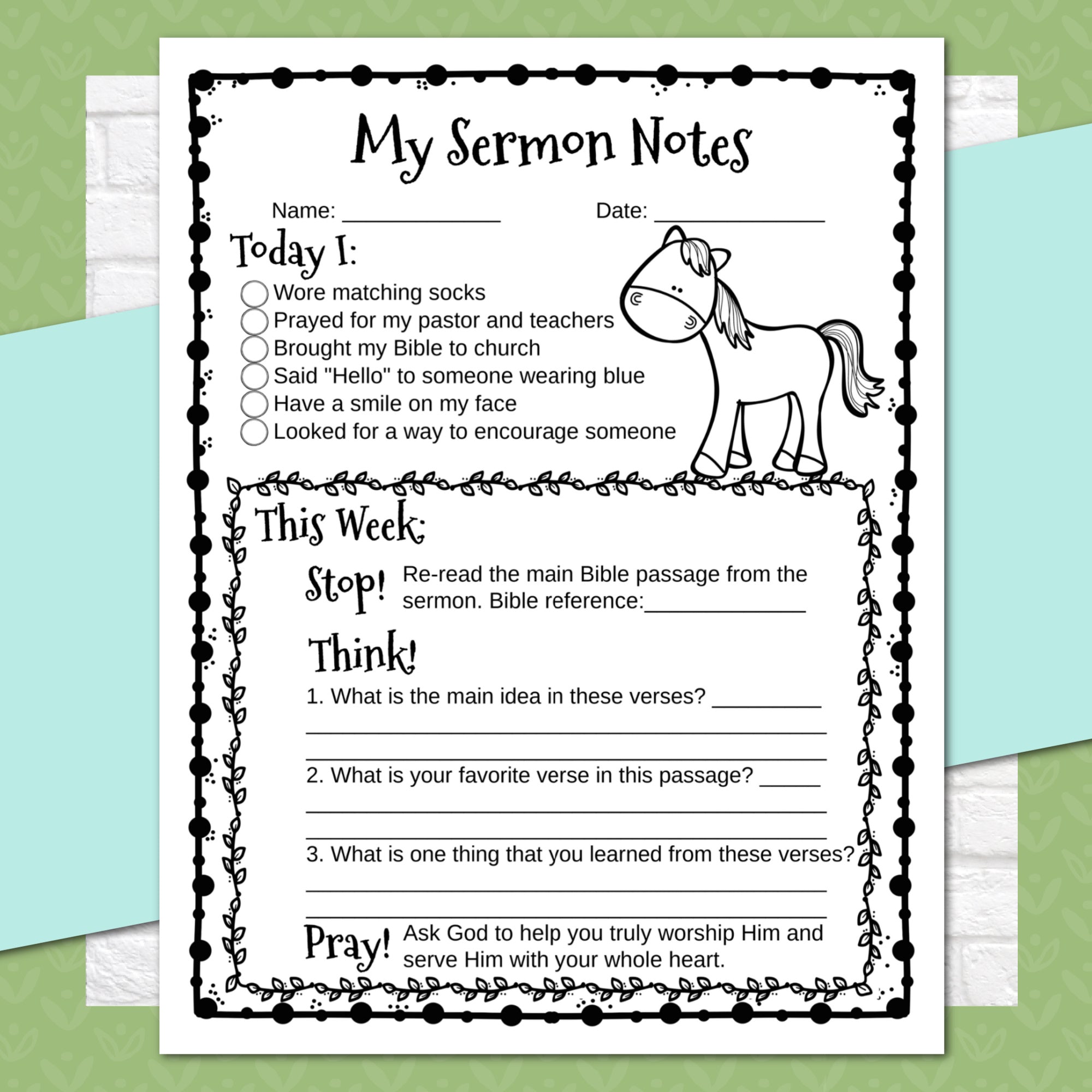 Animal Sermon Notes for Kids, Elementary Level, Instant Download – Kids ...