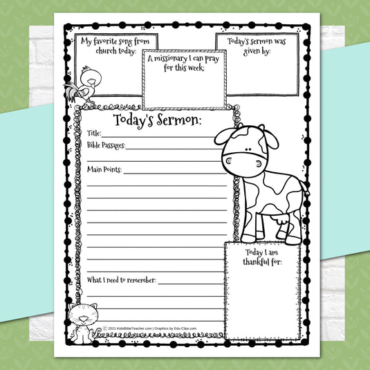 Animal Sermon Notes for Kids, Elementary Level, Instant Download – Kids ...