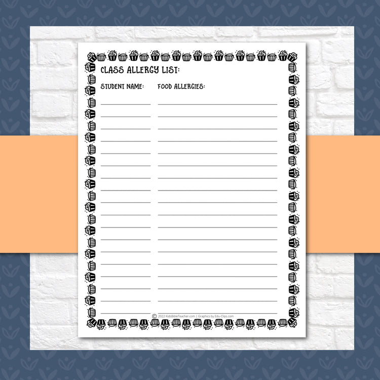 Weekly Classroom Snack Forms for Sunday School or Weekly Bible Club ...