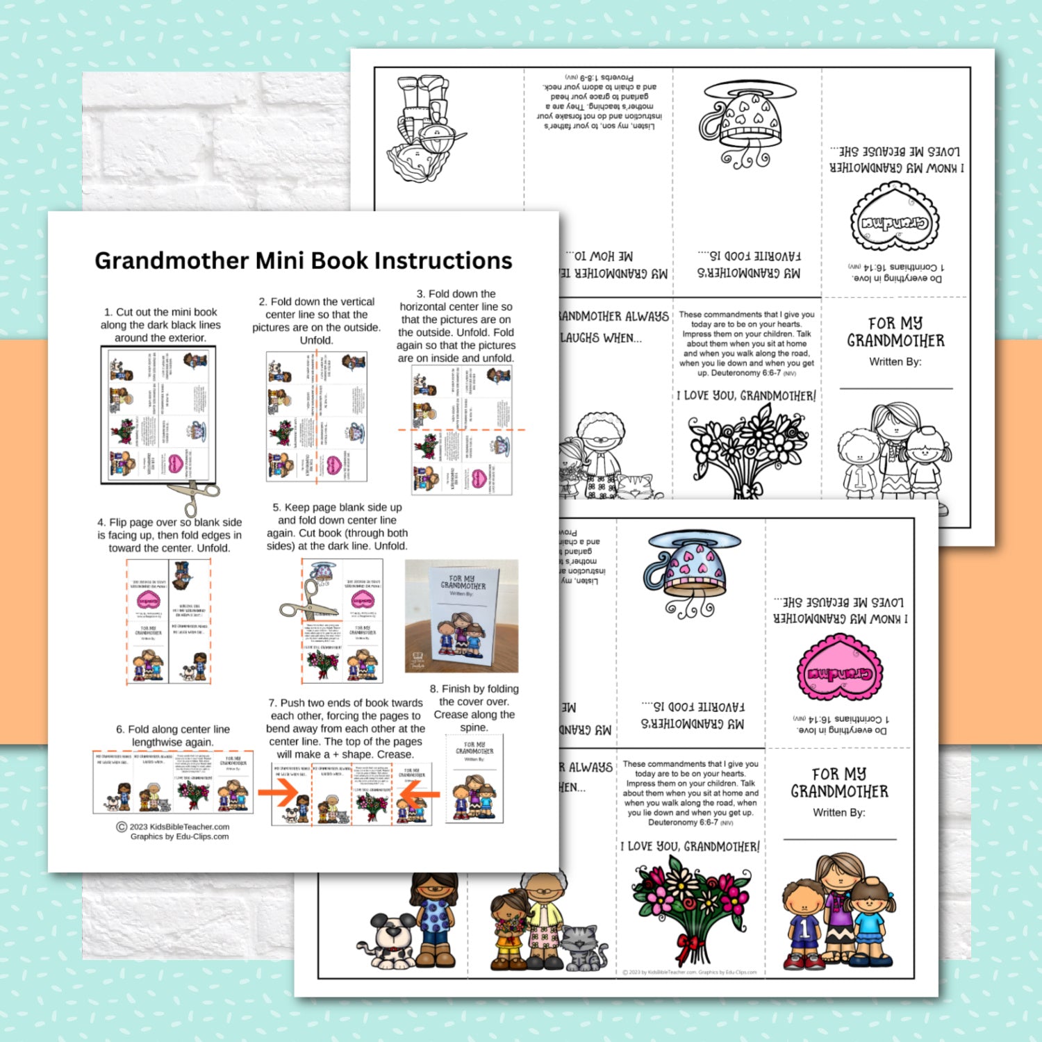 Grandmother's Mini Book Craft with Bible Verses Grandma Gift for Mothe ...