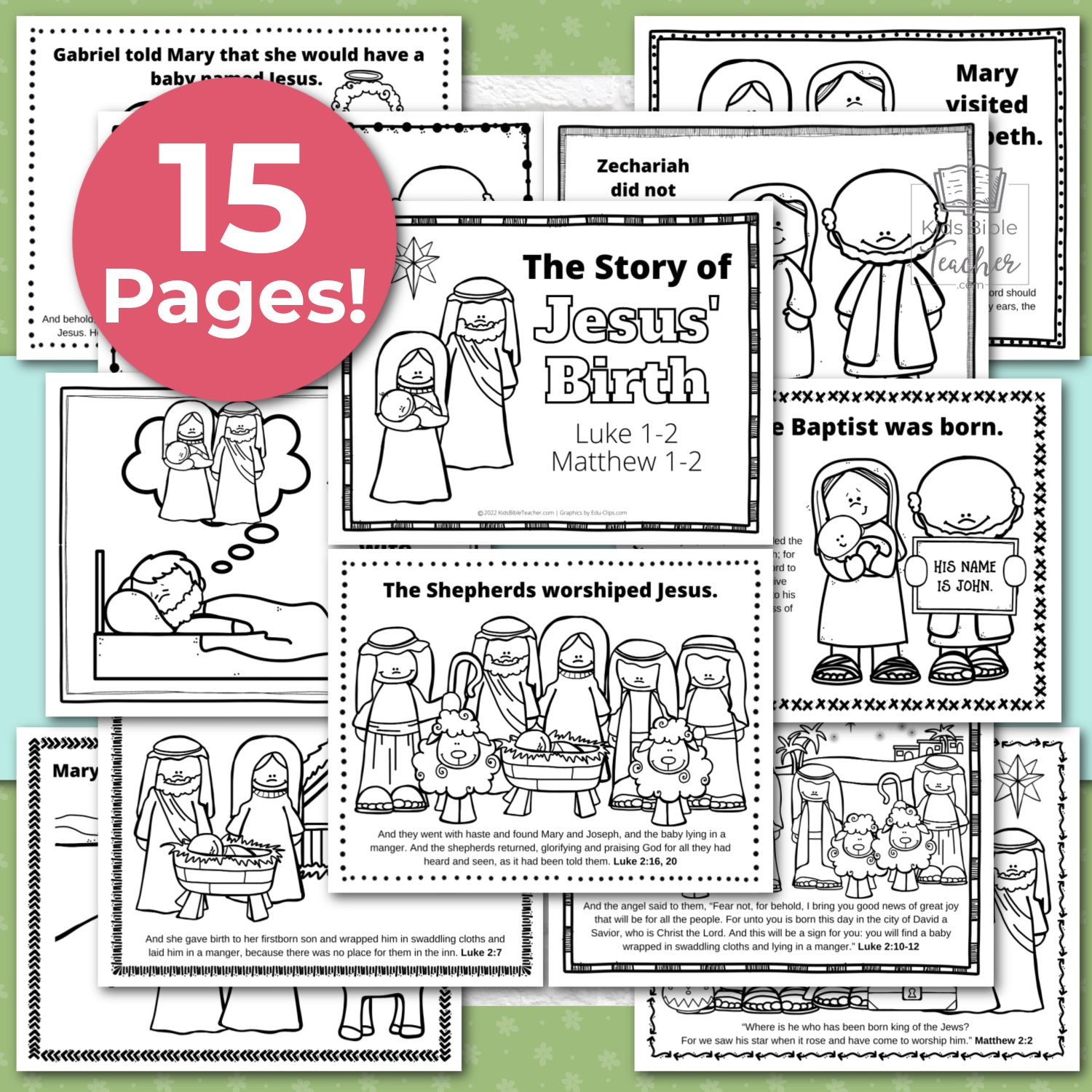 Jesus' Birth Christmas Coloring Pages : 15 Page Bible Nativity Story ...