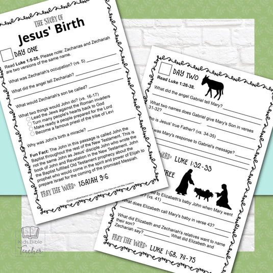 Jesus' Birth Christmas Bible Reading Pages - Nativity Bible Reading Pl ...