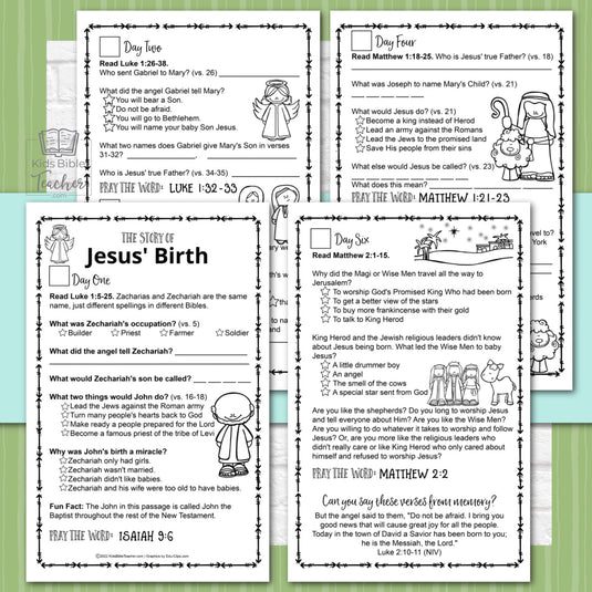 Jesus' Birth Christmas Bible Reading Pages - Nativity Bible Reading Pl ...