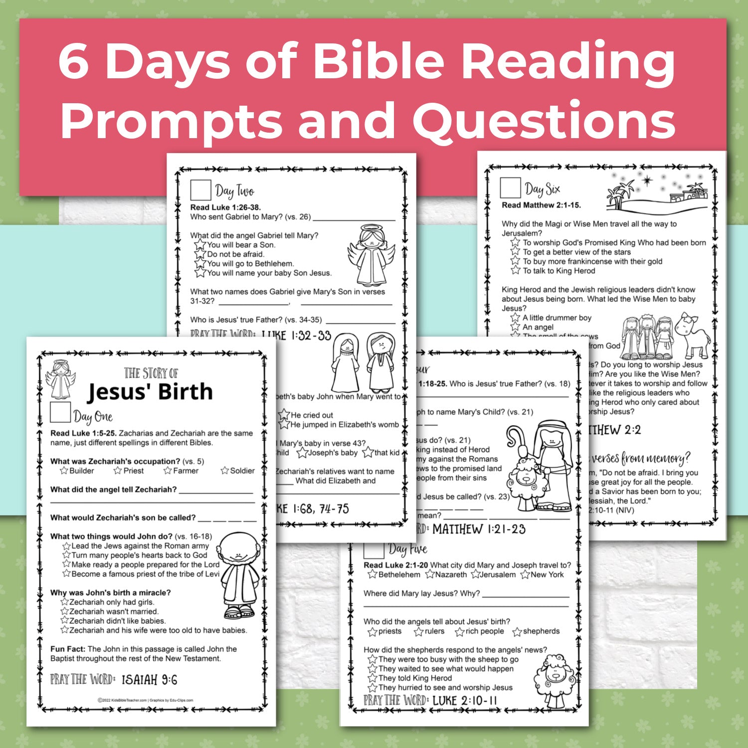 Jesus' Birth Christmas Bible Reading Pages - Nativity Bible Reading Pl ...