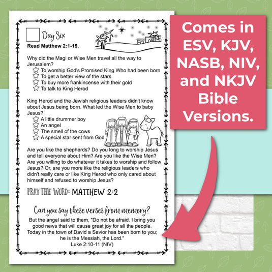 Jesus' Birth Christmas Bible Reading Pages - Nativity Bible Reading Pl ...