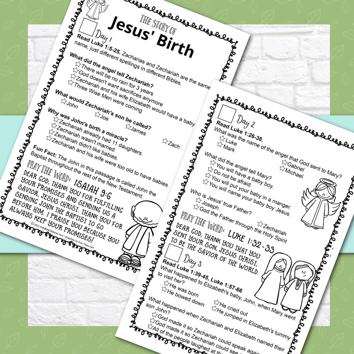 Jesus' Birth Christmas Bible Reading Pages - Nativity Bible Reading Pl ...